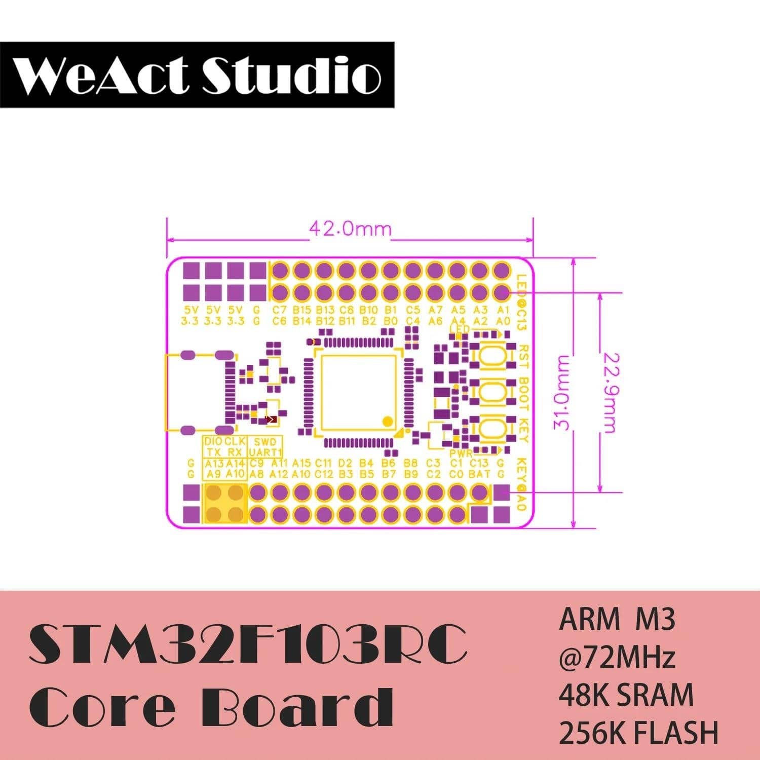 WeAct STM32F103RCT6 ARM STM32 płytka rozwojowa mała płyta systemowa ...